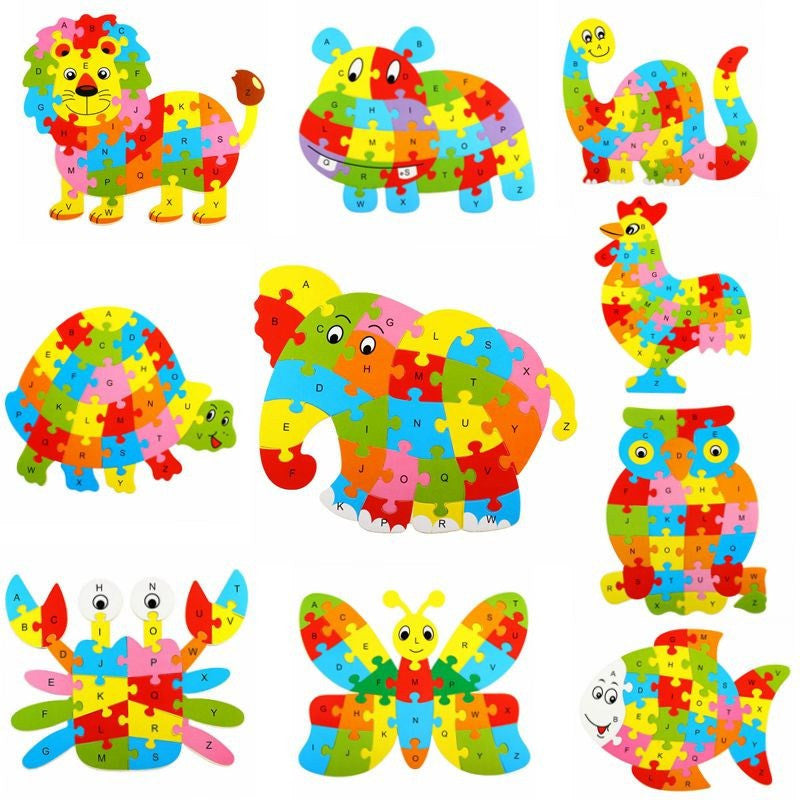 Wooden Animal Alphabet Early Learning Puzzle - 10 Patterns – Family Spin